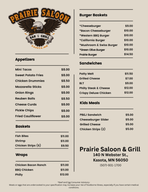 Food | Prairie Saloon & Grill